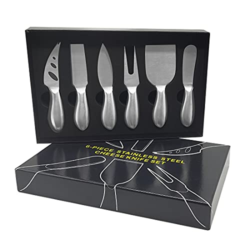 HEGO YUM Cheese Knife Set-6 PC Stainless Steel Cheese Knives Set with Cheese Slicer Cutter Spreader Fork,Perfect Christmas Gifts for Charcuterie Board Accessories(Festival/Wedding/Party Gift)