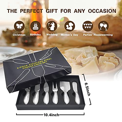 HEGO YUM Cheese Knife Set-6 PC Stainless Steel Cheese Knives Set with Cheese Slicer Cutter Spreader Fork,Perfect Christmas Gifts for Charcuterie Board Accessories(Festival/Wedding/Party Gift)