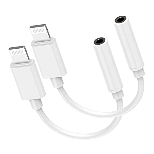 2 Pack Lightning to 3.5 mm Headphone Jack Adapter, [Apple MFi Certified] iPhone 3.5mm Jack Aux Dongle Cable Earphones Headphones Converter Compatible with iPhone 13/iPhone 12/ 12 Pro/11/XR/XS/8/7/iPad