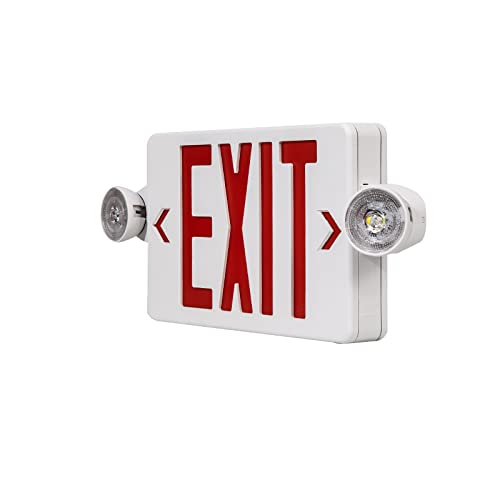 CM MZY LED Exit Sign with Emergency Lights,Exit Sign Lights with Battery Backup, Red Letter Emergency Exit Sign Lights with Two Adjustable Heads,AC 120-277V, UL Certified,1PCS