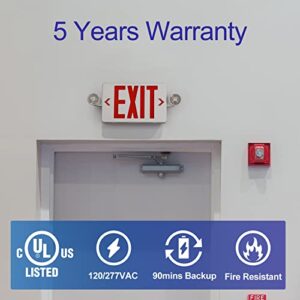 CM MZY LED Exit Sign with Emergency Lights,Exit Sign Lights with Battery Backup, Red Letter Emergency Exit Sign Lights with Two Adjustable Heads,AC 120-277V, UL Certified,1PCS