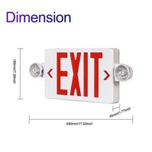 CM MZY LED Exit Sign with Emergency Lights,Exit Sign Lights with Battery Backup, Red Letter Emergency Exit Sign Lights with Two Adjustable Heads,AC 120-277V, UL Certified,1PCS