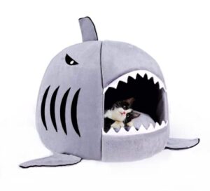 shark-shaped house pet bed with one cushion and one warm kennels, cat bed small cat and dog cave comfort bed, removable pet bed(light grey)