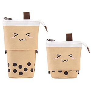 zitiany cute pencil case sliding unique telescopic pencil bag milk tea shape retractable storage bag cosmetic bag 1pc, brown, stationery