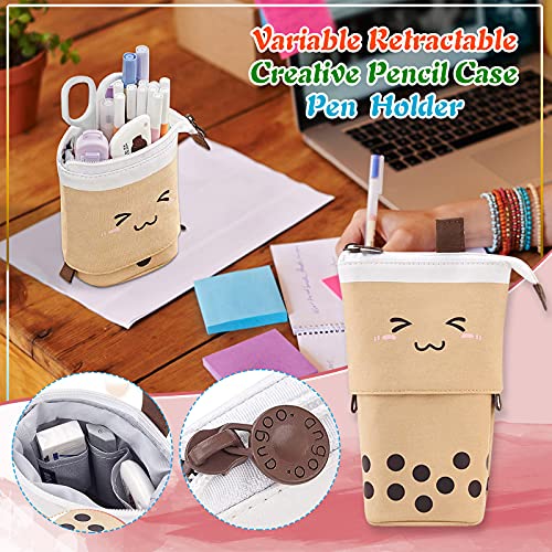 ZITIANY Cute Pencil Case Sliding Unique Telescopic Pencil Bag Milk Tea Shape Retractable Storage Bag Cosmetic Bag 1PC, Brown, Stationery