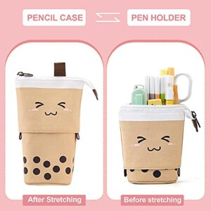 ZITIANY Cute Pencil Case Sliding Unique Telescopic Pencil Bag Milk Tea Shape Retractable Storage Bag Cosmetic Bag 1PC, Brown, Stationery