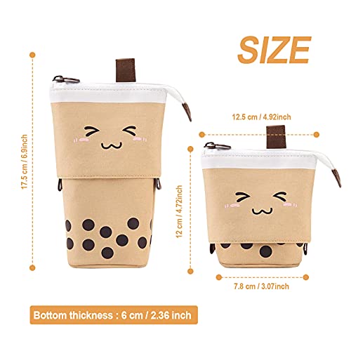 ZITIANY Cute Pencil Case Sliding Unique Telescopic Pencil Bag Milk Tea Shape Retractable Storage Bag Cosmetic Bag 1PC, Brown, Stationery