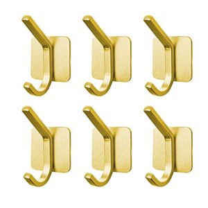 vaehold adhesive hooks, heavy duty wall hooks waterproof aluminum hooks for hanging coat, hat, towel, robe, key, clothes, closet hook wall mount for home, kitchen, bathroom，office (6, gold)