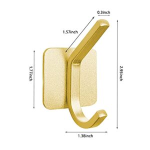 VAEHOLD Adhesive Hooks, Heavy Duty Wall Hooks Waterproof Aluminum Hooks for Hanging Coat, Hat, Towel, Robe, Key, Clothes, Closet Hook Wall Mount for Home, Kitchen, Bathroom，Office (6, Gold)