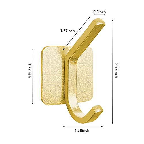 VAEHOLD Adhesive Hooks, Heavy Duty Wall Hooks Waterproof Aluminum Hooks for Hanging Coat, Hat, Towel, Robe, Key, Clothes, Closet Hook Wall Mount for Home, Kitchen, Bathroom，Office (6, Gold)