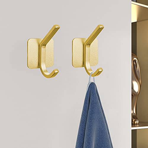 VAEHOLD Adhesive Hooks, Heavy Duty Wall Hooks Waterproof Aluminum Hooks for Hanging Coat, Hat, Towel, Robe, Key, Clothes, Closet Hook Wall Mount for Home, Kitchen, Bathroom，Office (6, Gold)