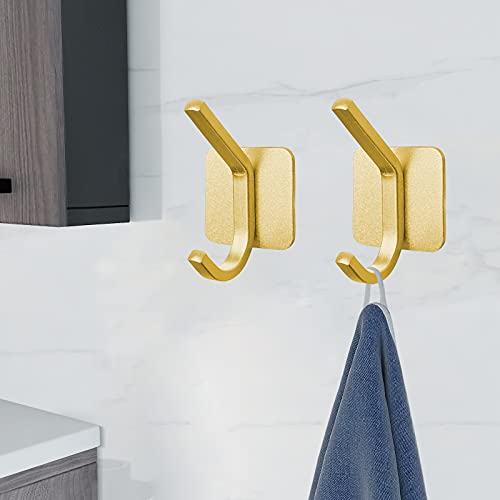 VAEHOLD Adhesive Hooks, Heavy Duty Wall Hooks Waterproof Aluminum Hooks for Hanging Coat, Hat, Towel, Robe, Key, Clothes, Closet Hook Wall Mount for Home, Kitchen, Bathroom，Office (6, Gold)