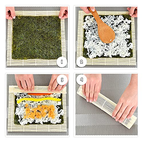 JIALEEY Bamboo Sushi Rolling Mat, 9.5x9.5 Inch, 8 PCS Set