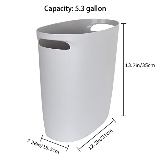 3 Pack Slim Plastic Small Trash Can Wastebasket, 20 Liter / 5.3 Gallon, Small Garbage Can, Garbage Container Bin with Handles for Bathroom, Kitchen, Home Office, Dorm, Kids Room, Gray