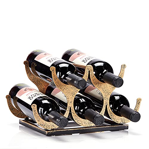 Aayla Wine Holder Rack - Metal Gold Tabletop Wine Bottle Holders, Holds 5 Wine Bottles, Assembly Required, for Wine Lovers to Store The Wine Collection