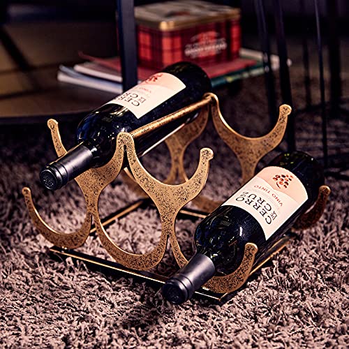 Aayla Wine Holder Rack - Metal Gold Tabletop Wine Bottle Holders, Holds 5 Wine Bottles, Assembly Required, for Wine Lovers to Store The Wine Collection