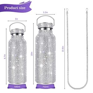 Diamond Water Bottle, Bling Diamond Vacuum Flask, Sparkling Diamond Water Bottle, High-Grade Stainless Steel Rhinestone Vacuum Flask, Leak-Proof Vacuum Flask With Chain (Silver, 500ML)