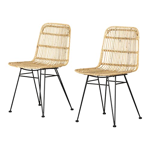 South Shore Balka Rattan Dining Chair, Set of 2 Rattan and Black, Bohemian Harmony