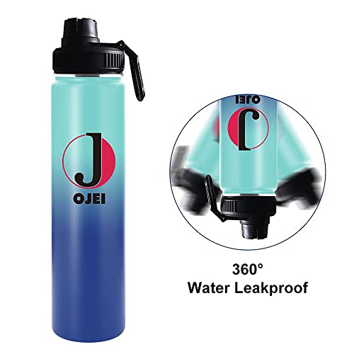 OJEI Stainless Steel Vacuum Insulated Water Bottle With Paracord Handle for Sports w/lid (Sky Blue / Navy Blue, 24oz)