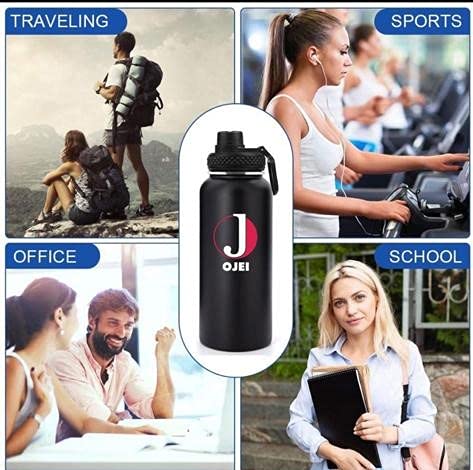 OJEI Stainless Steel Vacuum Insulated Water Bottle With Paracord Handle for Sports w/lid (Sky Blue / Navy Blue, 24oz)