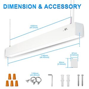 4FT 50W Direct Indirect LED Suspension Linear Light,LED Shop Light,CCT Selectable,Dimmable Office Lighting Fixture 5500lm,ETL Listed (White, 50W-1PACK)