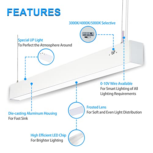 4FT 50W Direct Indirect LED Suspension Linear Light,LED Shop Light,CCT Selectable,Dimmable Office Lighting Fixture 5500lm,ETL Listed (White, 50W-1PACK)