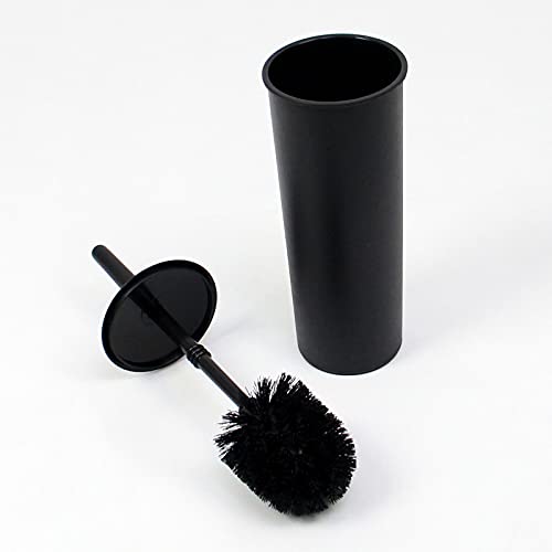 Casaphoria Compact Freestanding Plastic Toilet Bowl Brush and Holder for Bathroom Storage and Organization - Space Saving, Sturdy, Deep Cleaning, Covered Brush - Black