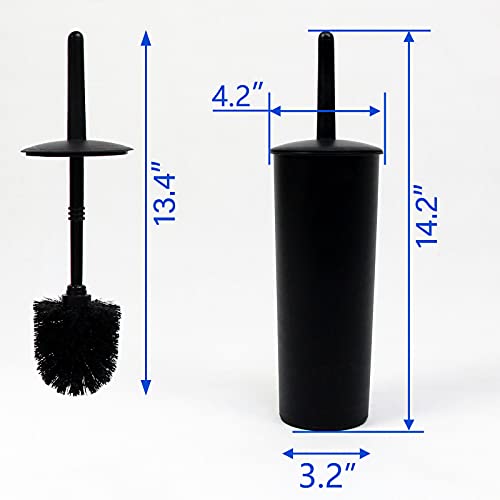 Casaphoria Compact Freestanding Plastic Toilet Bowl Brush and Holder for Bathroom Storage and Organization - Space Saving, Sturdy, Deep Cleaning, Covered Brush - Black