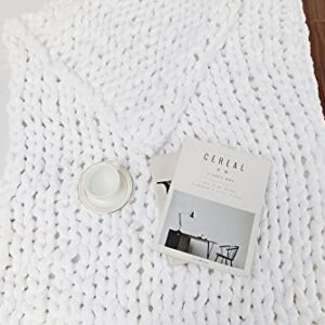 XPKWS Chunky Knit Throw Blanket Cozy Chenille Handmade Blanket for Bed Sofa Boho Chair Home Decor (White, 51"x63")