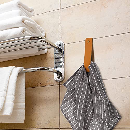 Suzile 4 pcs Leather Wall Hooks Wall Hanging Strap Towel Leather Hooks Artificial Leather Strap Hangers Wall Mounted Leather Hooks for Towel Bathroom Kitchen Bedroom Wall supply,Brown,Suzile-wer0e055