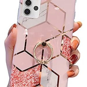 Qokey Compatible for Samsung Galaxy A32 5G Case(Not fit A32 4G),Bling Cute Flower Marble 360°Ring Holder Kickstand Soft TPU Shockproof Girls Women Cover Designed for Galaxy A32 5G 6.5" Rhombic Marble