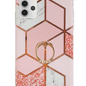 Qokey Compatible for Samsung Galaxy A32 5G Case(Not fit A32 4G),Bling Cute Flower Marble 360°Ring Holder Kickstand Soft TPU Shockproof Girls Women Cover Designed for Galaxy A32 5G 6.5" Rhombic Marble