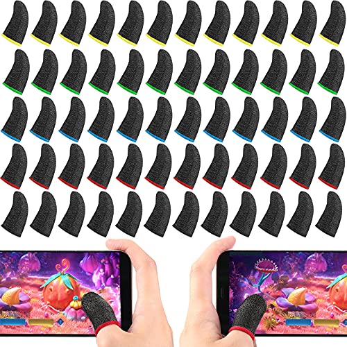 SATINIOR 60 Pieces Gaming Finger Sleeves Mobile Game Controllers Silver Fiber Finger Sleeve Breathable Anti-Sweat Seamless Touchscreen Finger Thumb Sleeve Smooth Finger Protector for Phone Tablet