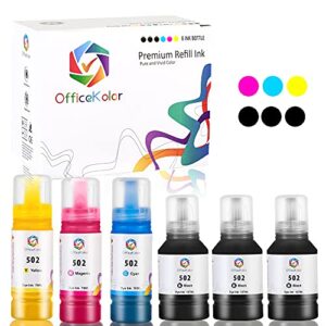 officekolor 6 pack ink refill bottles replacement 502 t502 compatible for ecotank et-2750 et-4700 et-3750 et-4750 et-3760 et-4760 et-2700 et-3700 et-15000 st-2000 st-3000 st-4000 inkjet printers