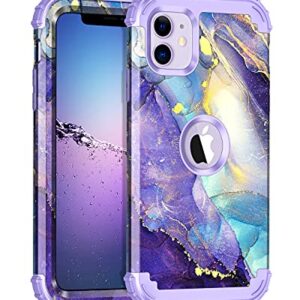 Rancase for iPhone 11 Case,Three Layer Heavy Duty Shockproof Protection Hard Plastic Bumper +Soft Silicone Rubber Protective Case for Apple iPhone 11 6.1 inch,Purple