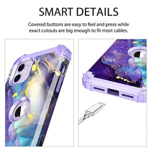 Rancase for iPhone 11 Case,Three Layer Heavy Duty Shockproof Protection Hard Plastic Bumper +Soft Silicone Rubber Protective Case for Apple iPhone 11 6.1 inch,Purple