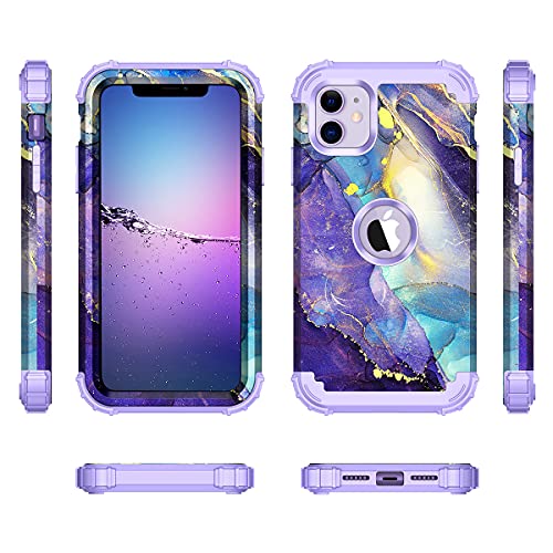 Rancase for iPhone 11 Case,Three Layer Heavy Duty Shockproof Protection Hard Plastic Bumper +Soft Silicone Rubber Protective Case for Apple iPhone 11 6.1 inch,Purple