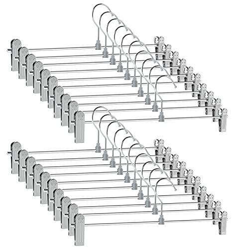 Hangers with Clips - 20 Pack Pants Hangers with Clips Stackable Metal Clip Hangers Skirt Hangers with Clips