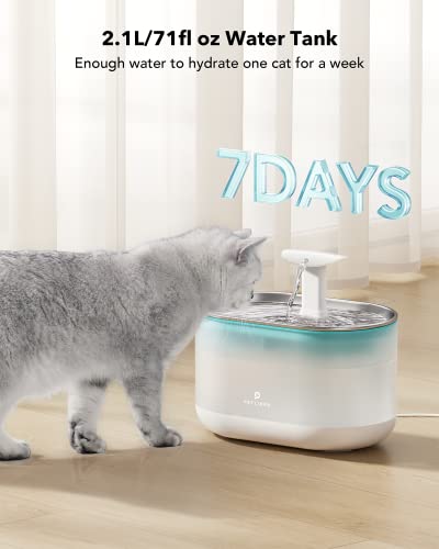 PETLIBRO Upgraded Cat Water Fountain Stainless Steel, Ultra Quiet, 71fl oz/2.1L Automatic Pet Water Fountain, Two Flow Modes, BPA-Free Capsule Metal Healthy Dog Water Dispenser with 4 Large Filters