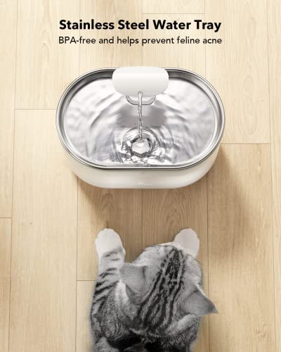 PETLIBRO Upgraded Cat Water Fountain Stainless Steel, Ultra Quiet, 71fl oz/2.1L Automatic Pet Water Fountain, Two Flow Modes, BPA-Free Capsule Metal Healthy Dog Water Dispenser with 4 Large Filters