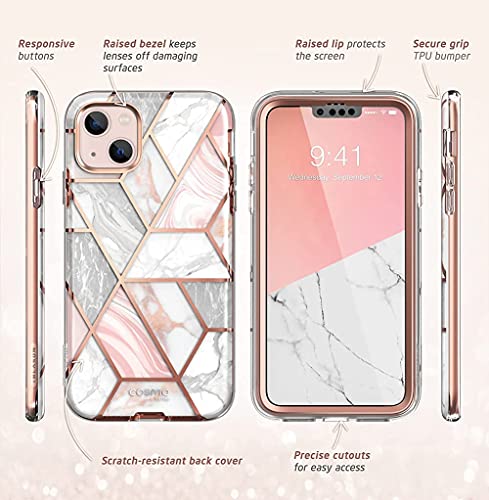 i-Blason Cosmo Series Case for iPhone 13 6.1 inch (2021 Release), Slim Full-Body Stylish Protective Case with Built-in Screen Protector(Marble)