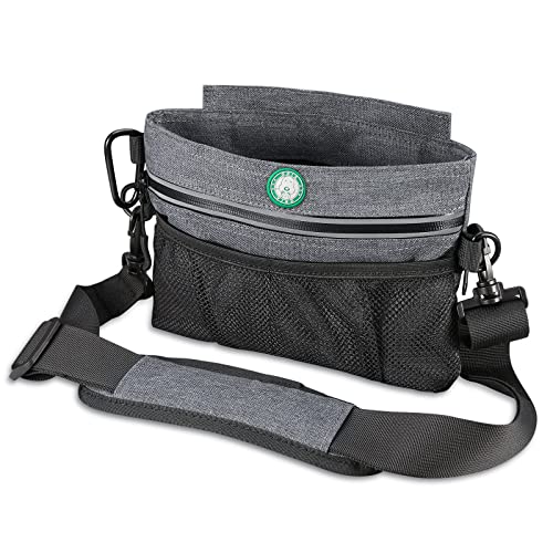 ORIA Dog Treat Training Pouch, Pet Out Training Belt Bag, Dog Food Bag with Removable Inner Pocket, Built-in Poop Bag Dispenser, Dog Training Bag, Gray