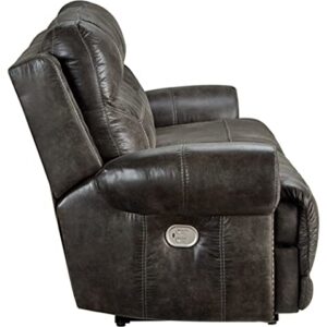 Signature Design by Ashley Grearview 2 Seat Power Reclining Sofa with Adjustable Headrest, Dark Gray