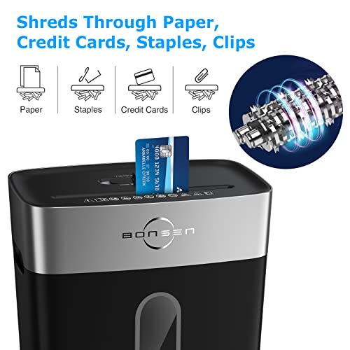 BONSEN High Security Micro-Cut Paper Shredder, 6-Sheet P-4 Home Office Shredder, Paper/Credit Cards/Staples/Clips Small Shredder with 4-Gallon Big Wastebasket, Black (S3101-M)