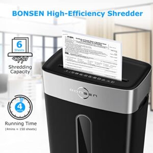 BONSEN High Security Micro-Cut Paper Shredder, 6-Sheet P-4 Home Office Shredder, Paper/Credit Cards/Staples/Clips Small Shredder with 4-Gallon Big Wastebasket, Black (S3101-M)