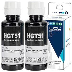 lcl compatible ink bottle replacement for hp gt51 deskjet gt5810 5820 5811 5822 5821 118 310 311 315 318 319 410 411 418 419 (2-pack black)