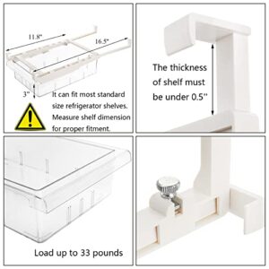 Yesland 2 Pcs Fridge Drawer Organizer with Handle and 4 Divided Sections - Pull-out Refrigerator Storage Drawers Bins and Refrigerator Storage Box - Clear Container for 0.6'' Fridge Shelf