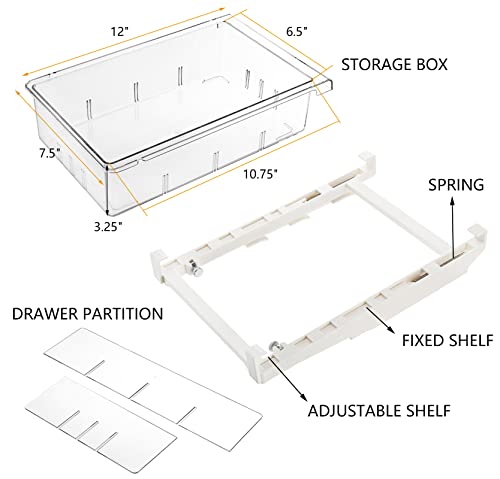 Yesland 2 Pcs Fridge Drawer Organizer with Handle and 4 Divided Sections - Pull-out Refrigerator Storage Drawers Bins and Refrigerator Storage Box - Clear Container for 0.6'' Fridge Shelf