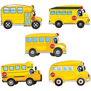 45 pieces colorful school bus cut-outs, bus accents paper cutouts name tags labels yellow bus party bulletin board classroom decoration for teacher student back to school party supplies,6.1x3.8 inch