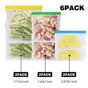 Skycase Reusable Storage Bags,[6 Pack] Reusable Food Storage Bags,2 Snack Bags+2 Sandwich Bags+2 Gallon Bags, Silicone Food Storage Bags for Fruits,Travel,Home Organization